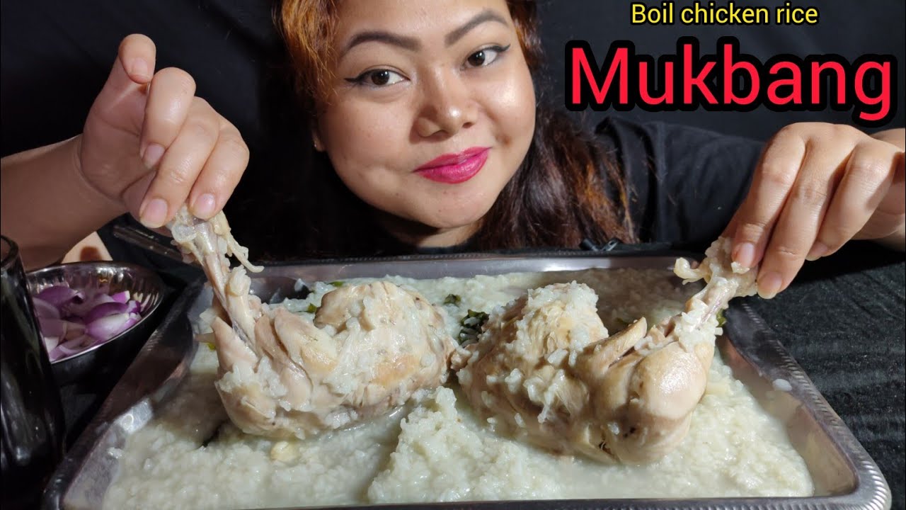 BOILED CHICKEN MUKBANG WITH RICE ONION MANISHA EATS - YouTube