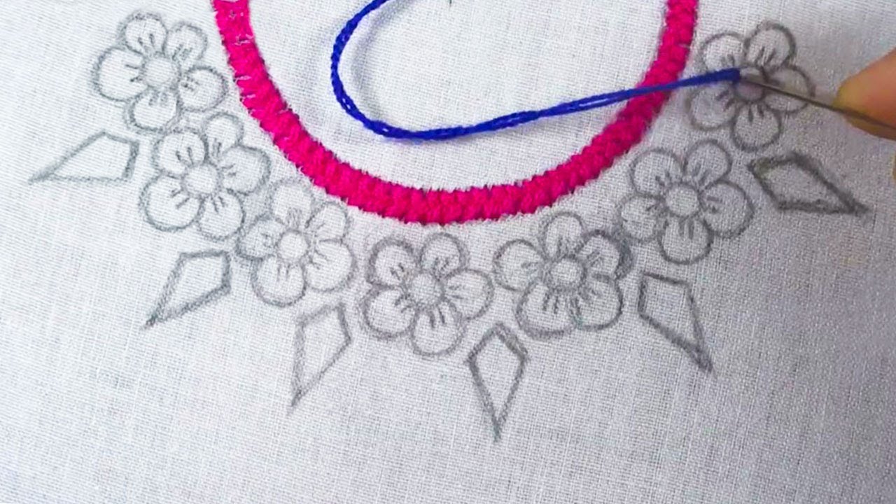 hand embroidery simple neckline embroidery design tutorial easy neck ...