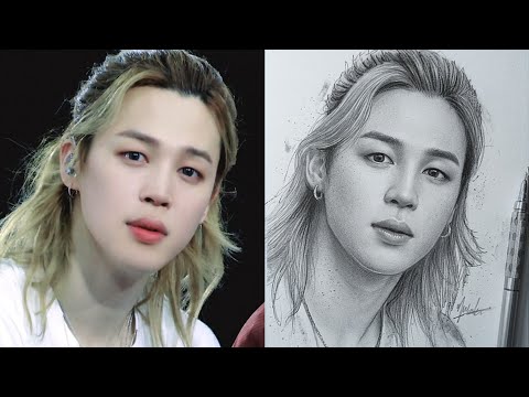 [BTS] Jimin Drawing Easy 💜 ✨️ Outline and Shading Tutorial 😎 How to draw a boy//Kpop idol Drawing 
