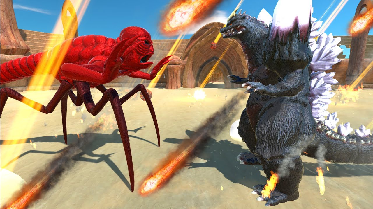 Fight Under The Falling Meteor At Arena | Titanus Red VS Space Godzilla ...