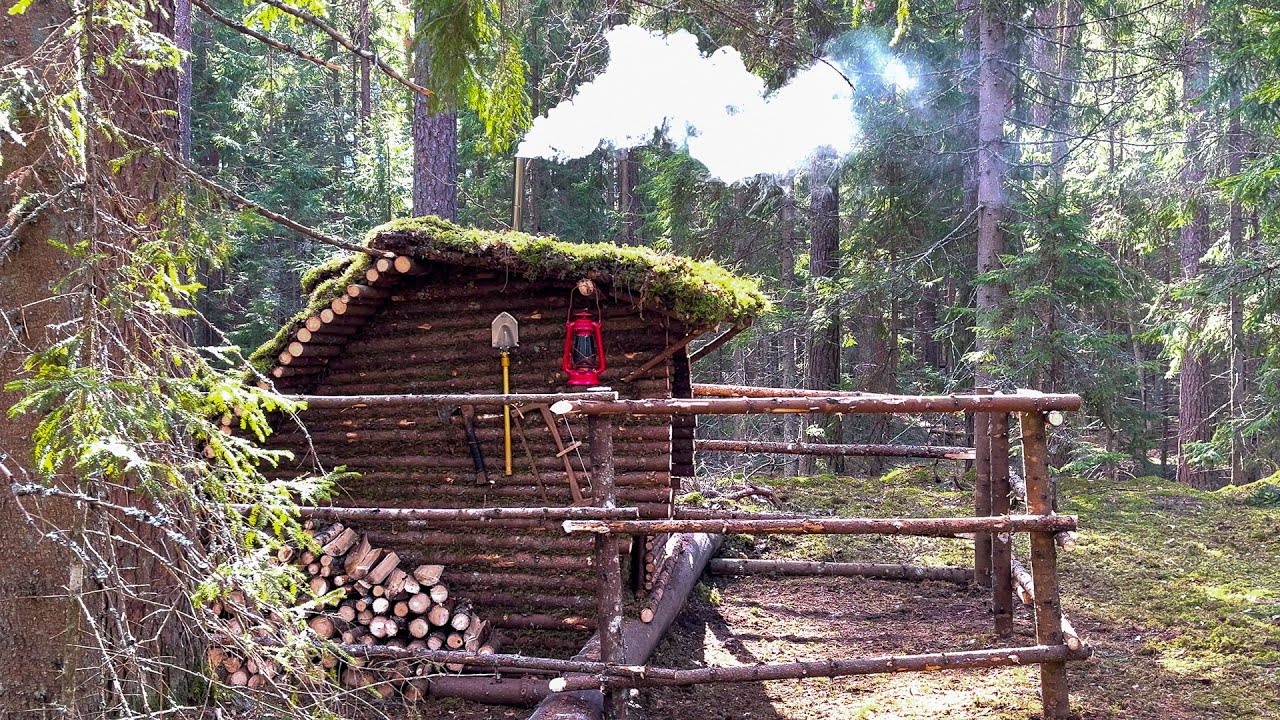 Living in the wild for 3 days! The warm hut for survival in forest Life ...