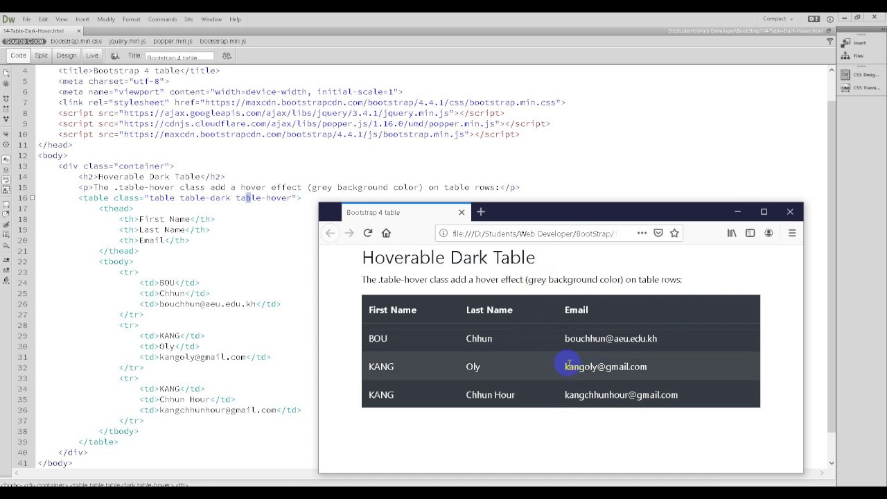 Bootstrat 4 Hoverable Dark Table - YouTube