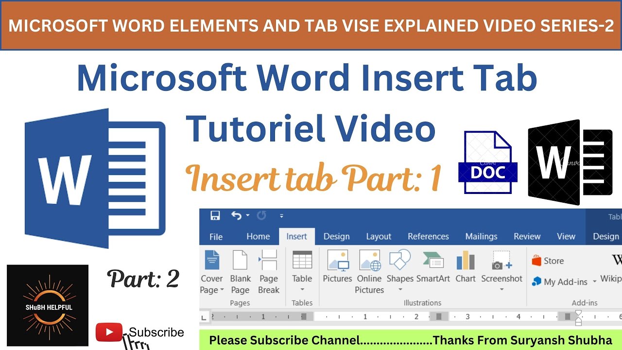 Microsoft Word Series-2 , Insert Tab Part 1, Insert Tab Explained Video ...