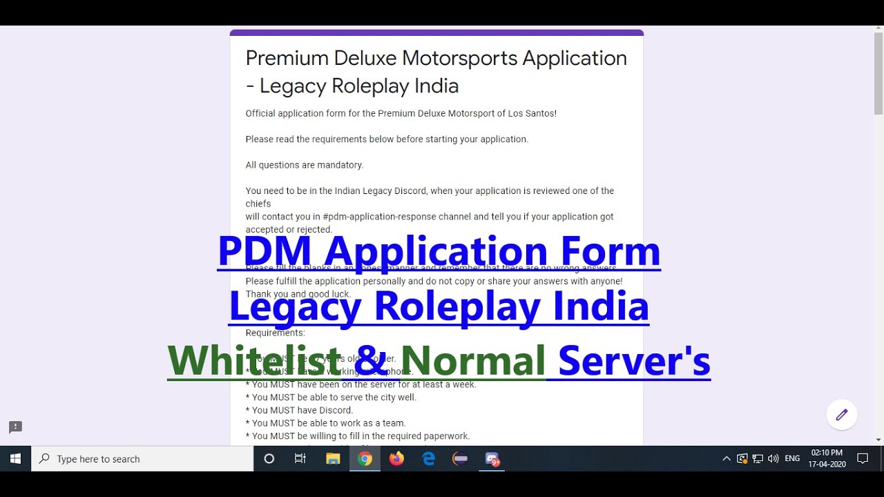 PDM Application Form Legacy Roleplay India Whitelist & Normal Server's ...