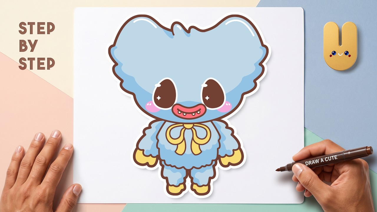 How to Draw CUTE HUGGY WUGGY | Step-by-Step Easy Kawaii Monster - YouTube