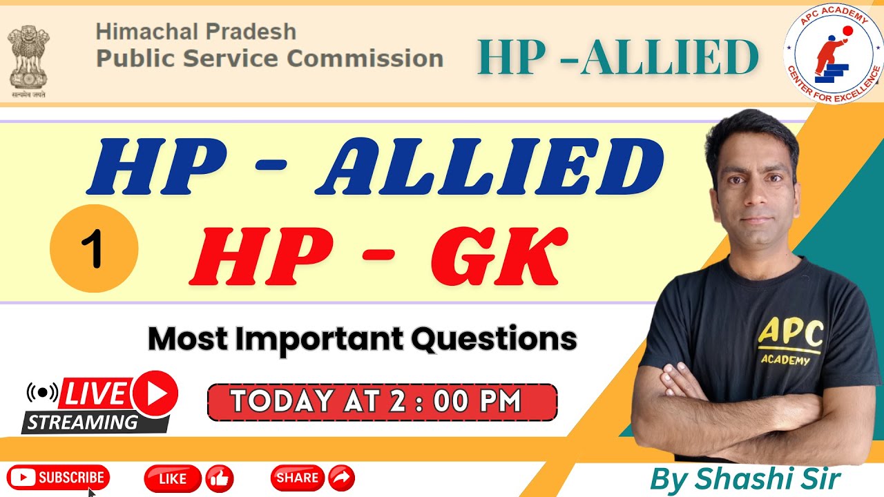 MOST IMPORTANT | HP GK | QUESTIONS FOR HPPSC ALLIED EXAM | #hpgk # ...