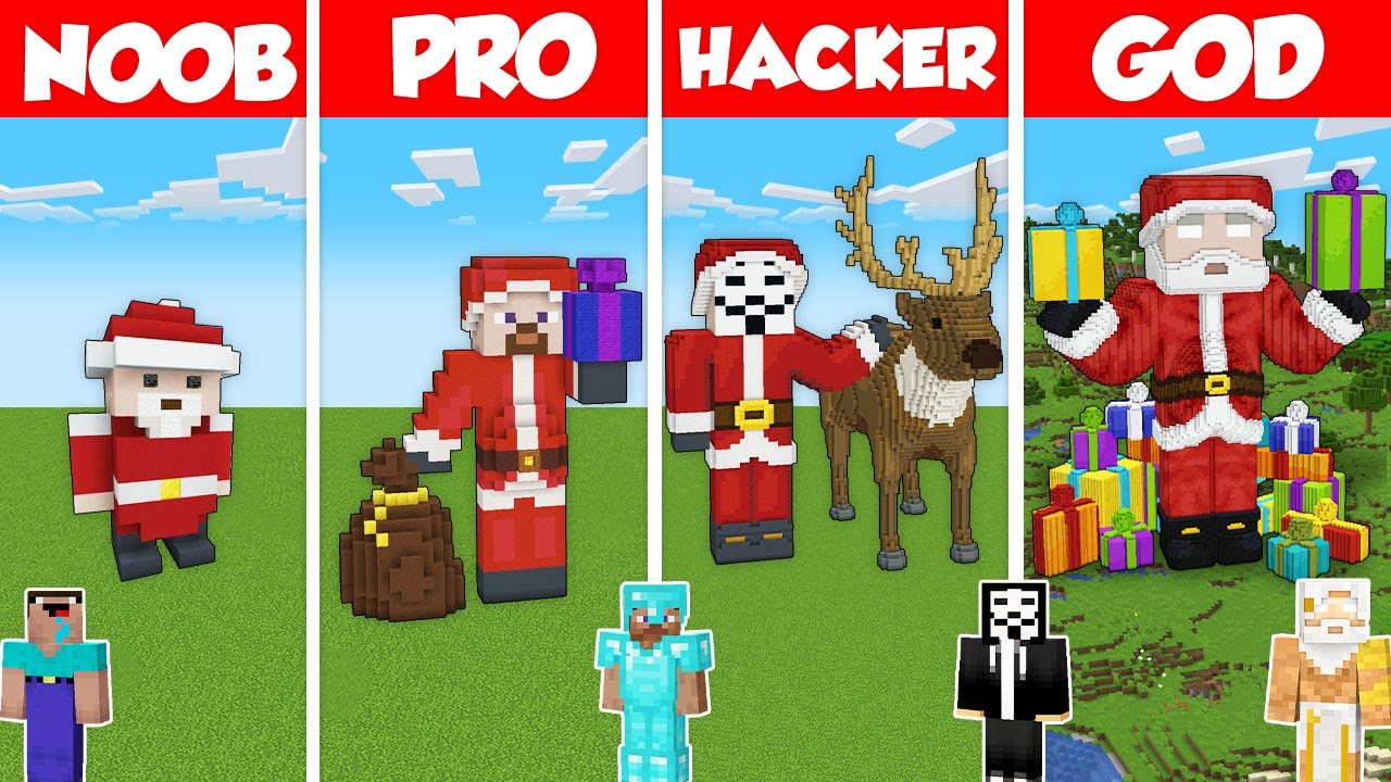 SANTA STATUE HOUSE BUILD CHALLENGE - Minecraft Battle: NOOB vs PRO vs ...