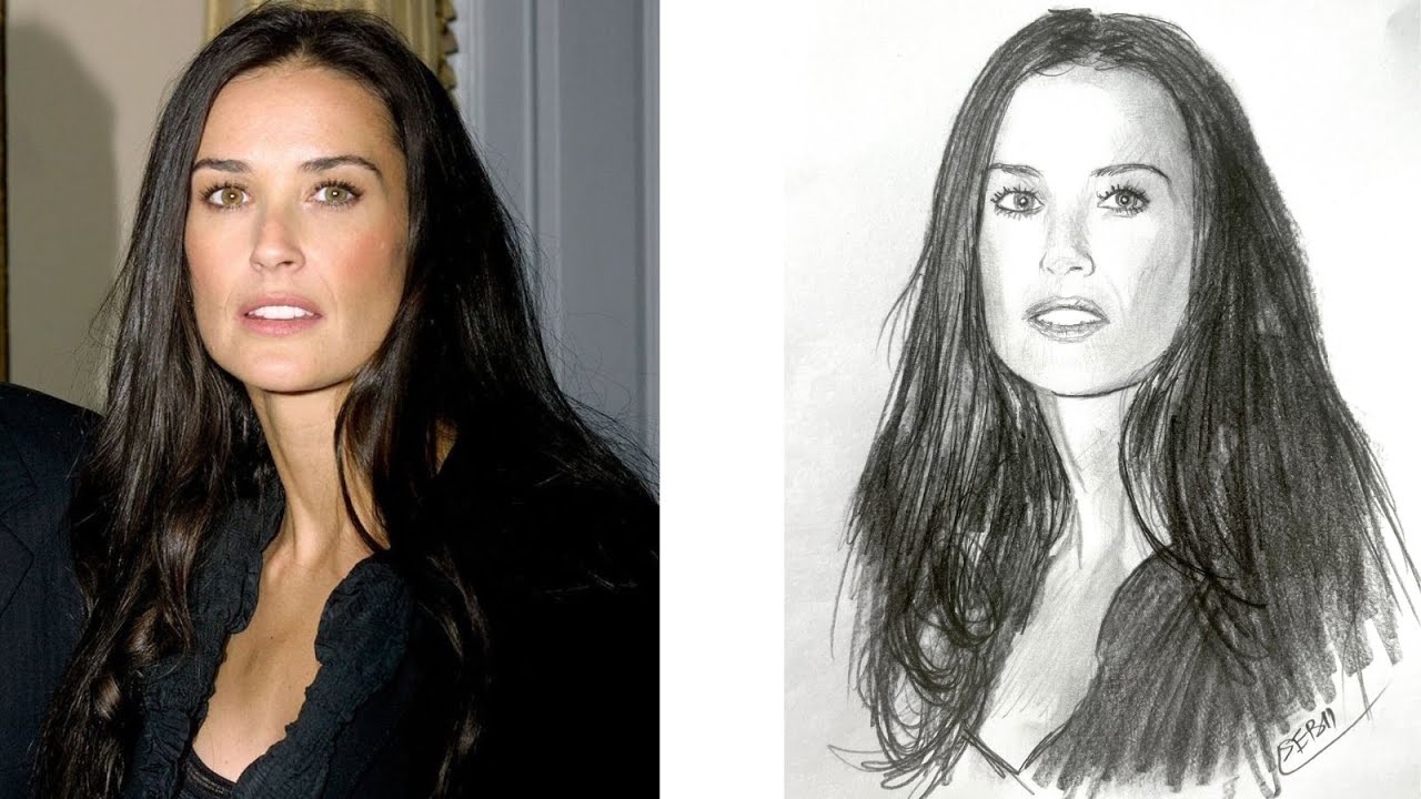 Discover the Loomis Method (DEMI MOORE Portrait Drawing) - YouTube