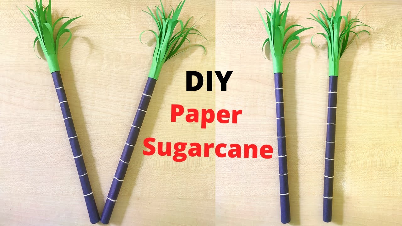 Easy Diy Paper Sugarcane | Pongal Decoration Ideas| Easy Pongal Craft ...