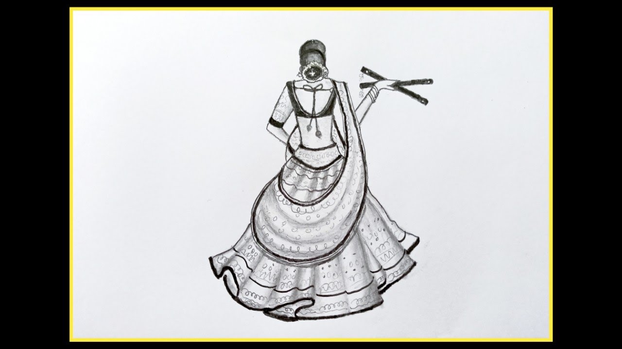how to draw girl playing dandiya in navratri | navratri special girl ...