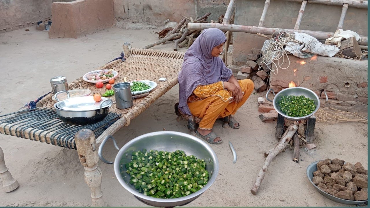 Pakistan village Life #cooking village food for dinner bhindi recipe ...