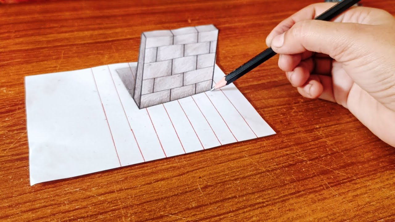 3D Wall Drawing on paper for beginners - How to draw 3d Wall on paper ...