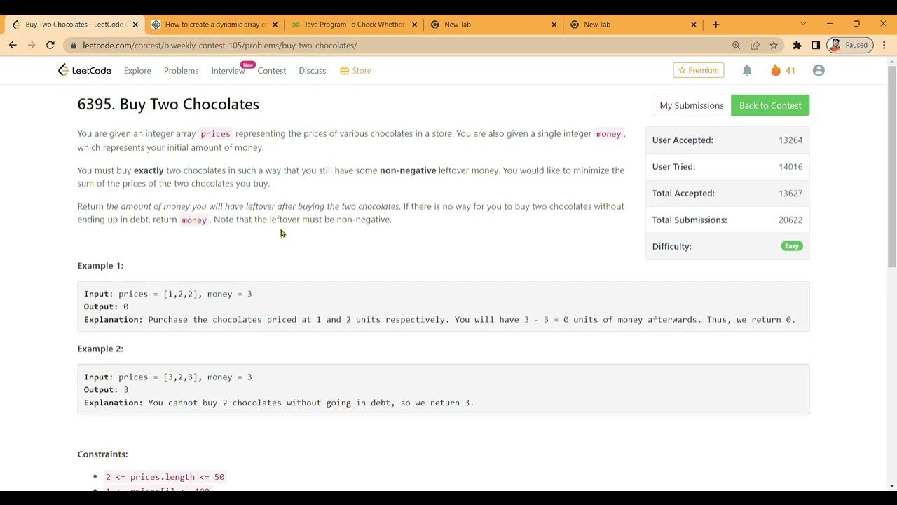 Buy Two Chocolates Leetcode Contest Today Solutionleetcodequestionandanswers Leetcode Youtube