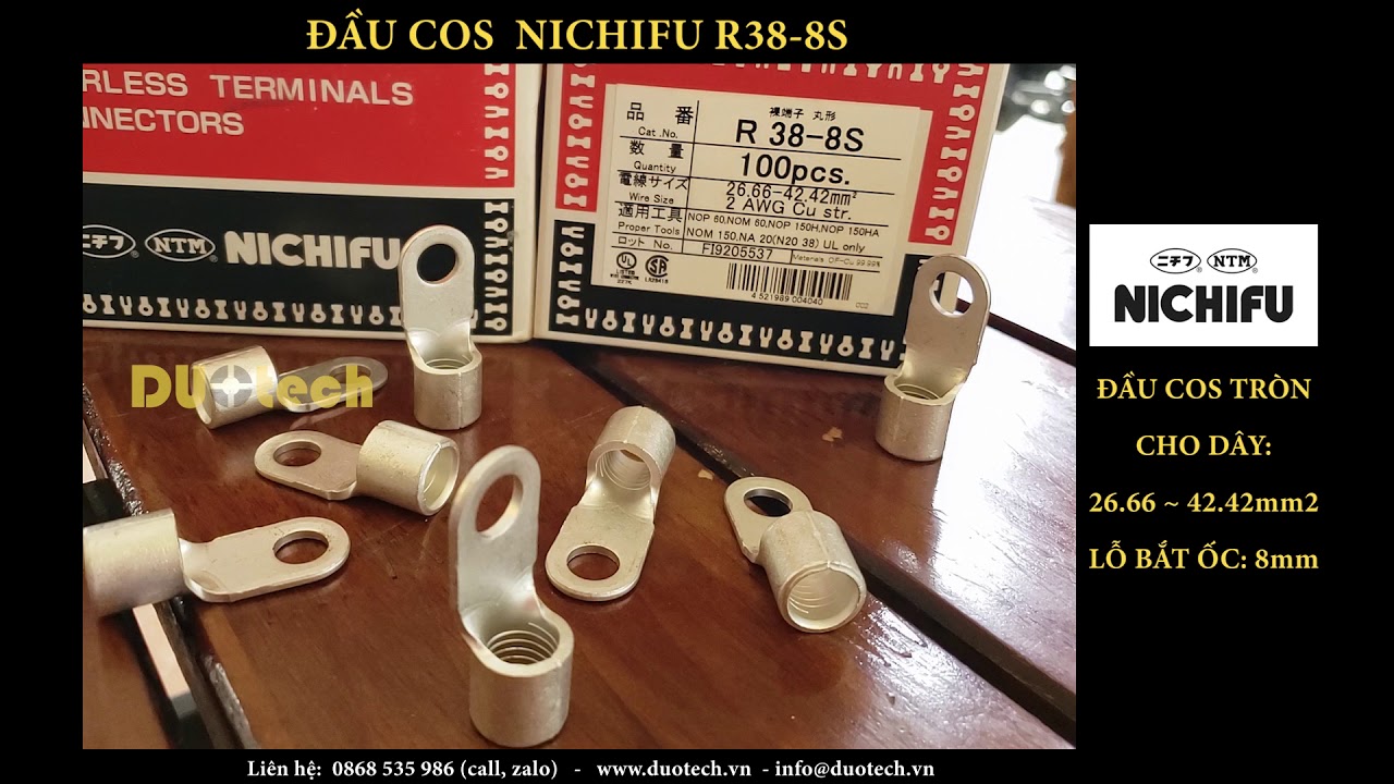 Đầu cos Nichifu R38-8S Nhật Bản (cosse tròn R) - DUOTECH.VN - YouTube