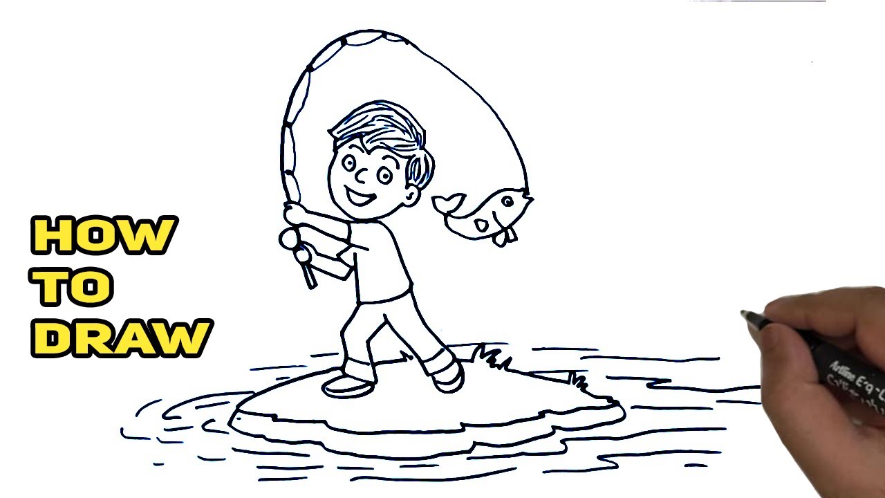 How to draw a Boy Fishing./ Ripon's Art./ Fishing Drawing and ...