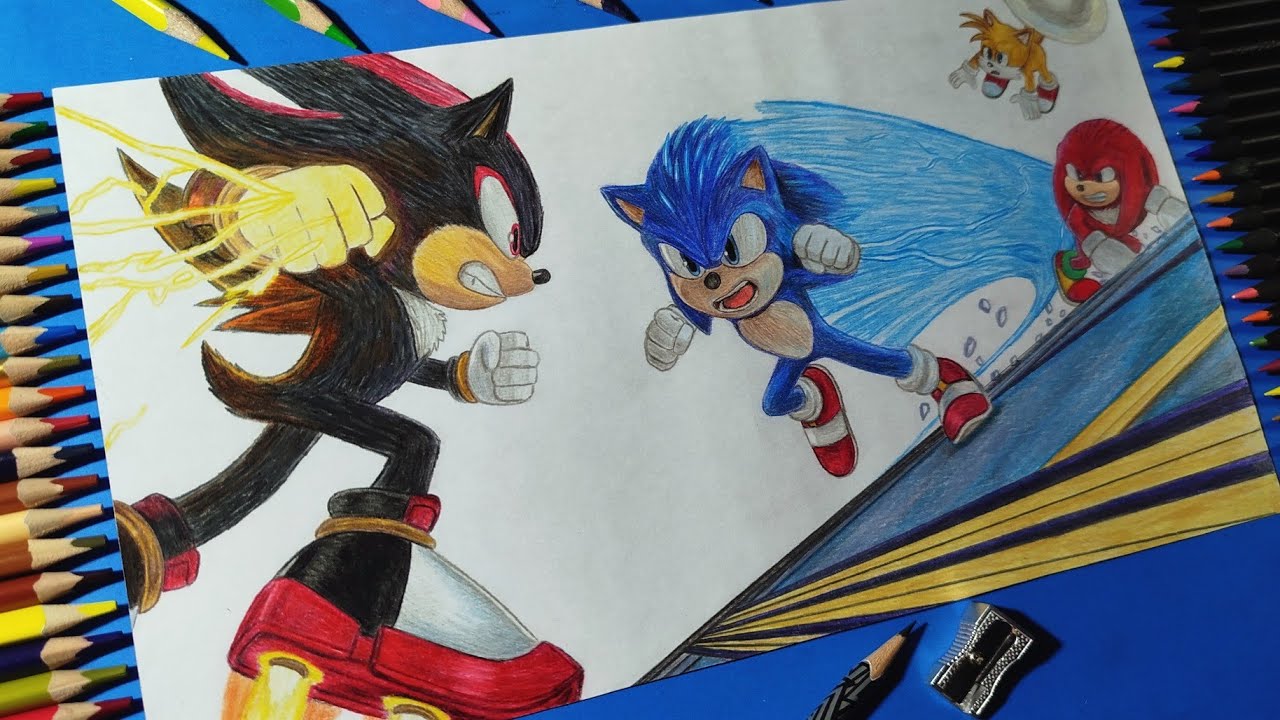 Dibujo a Shadow vs Team Sonic | Drawing Shadow vs Team Sonic - YouTube