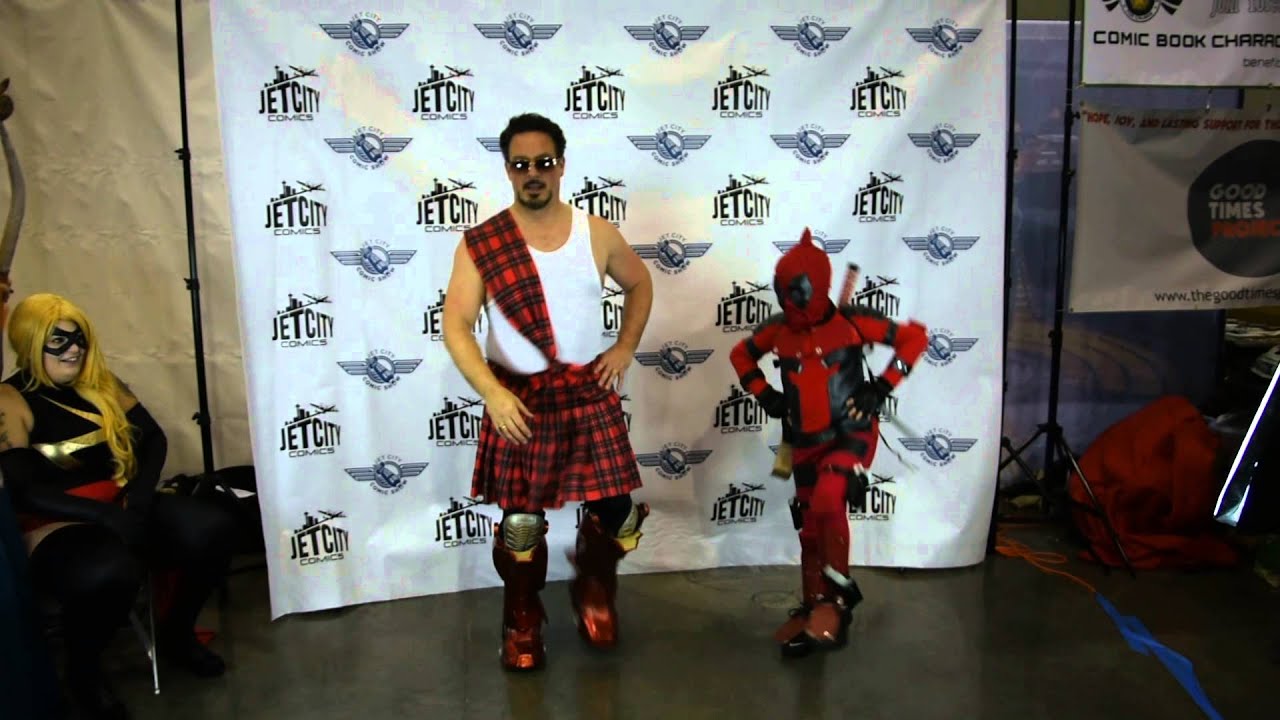 Scottish Iron Man and Kid Deadpool the river dance at Jet City Comic ...