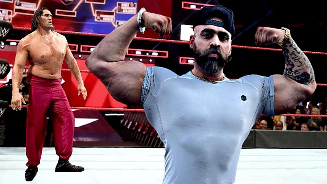 The Great Khali vs Synthol Man Manrose Dhillon - Wrestling Match - YouTube