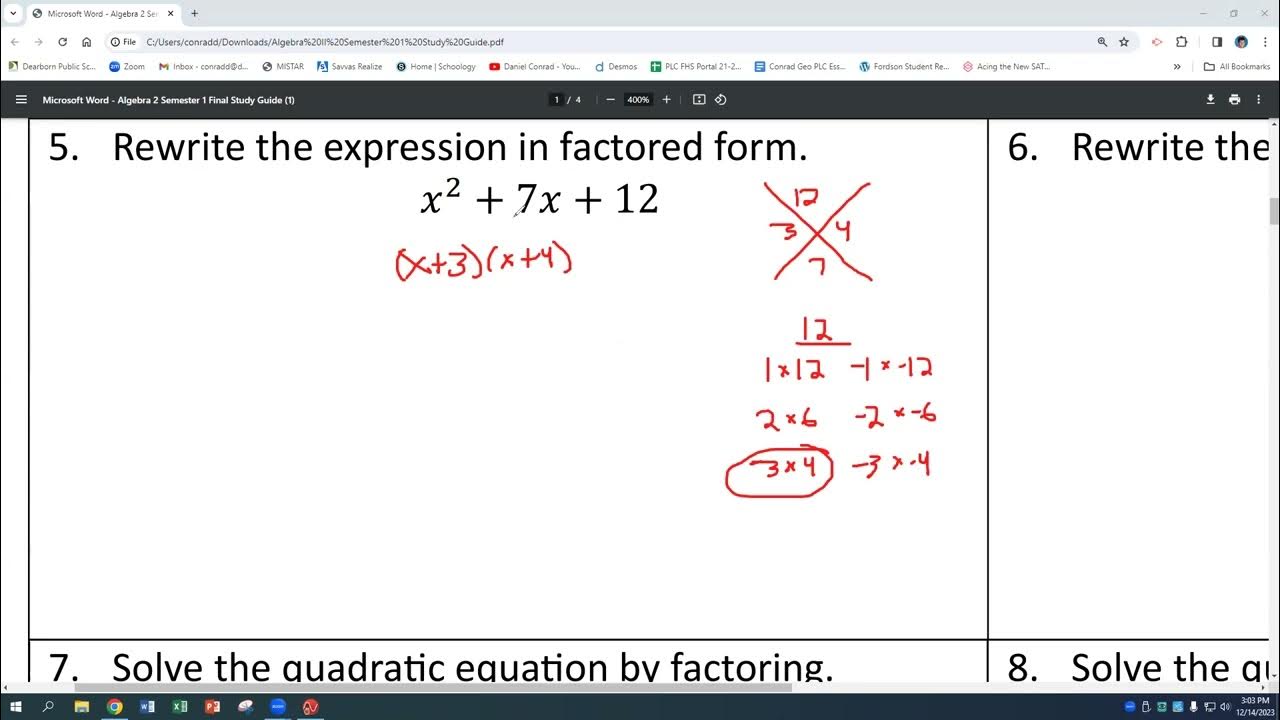 Algebra 2 Semester 1 Study Guide (Page 1 and 2) - YouTube