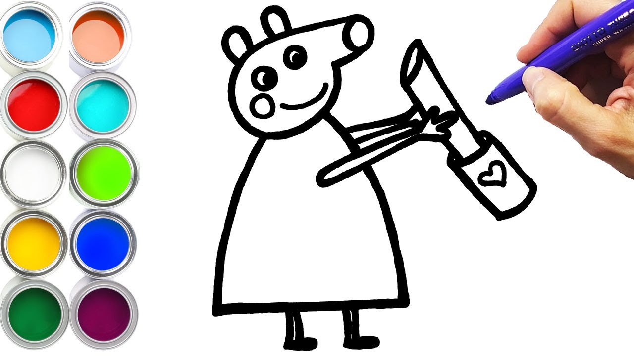 how to draw peppa pig and his makeup lipstick - YouTube