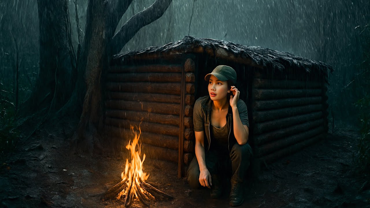 24 Hours in dense forest Survival Shelter - Solo Bushcraft Camping ...