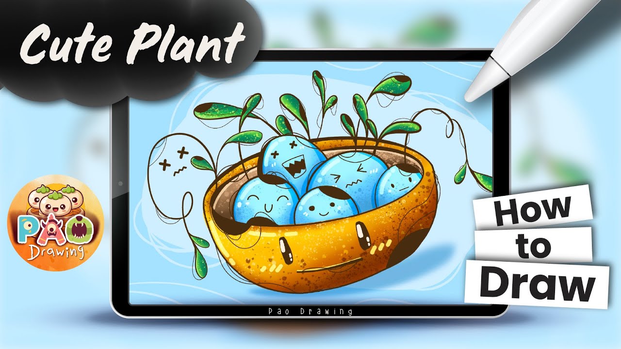 How to Draw Cute Plant Characters in a Pot - Pao Drawing - YouTube