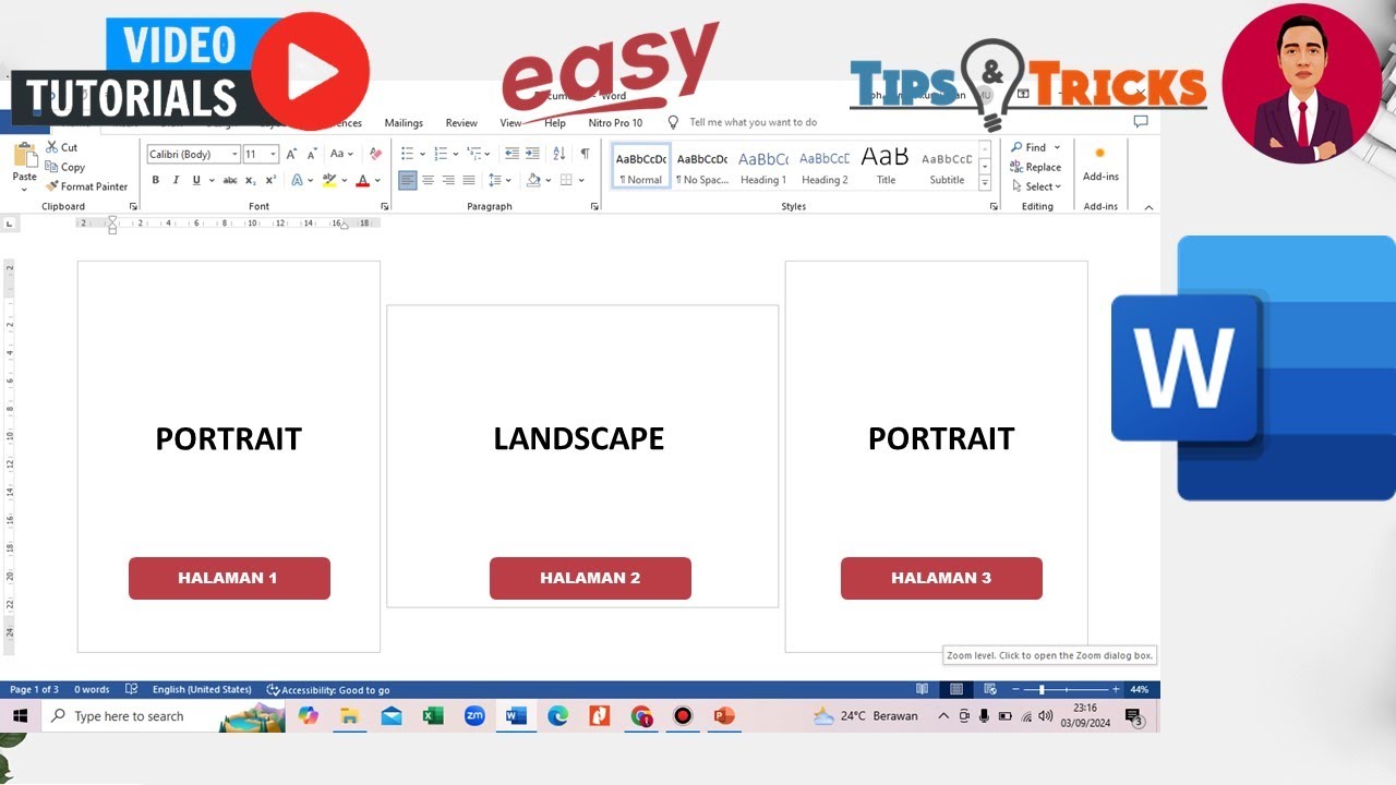 Cara Menggabungkan Portrait dan Landscape dalam Satu File Word ...