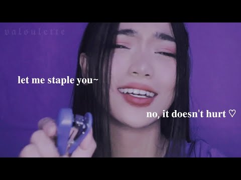 1 Minute ASMR ☁︎ 𝐟𝐢𝐱𝐢𝐧𝐠 𝐲𝐨𝐮 (trimming, glueing, stapling)