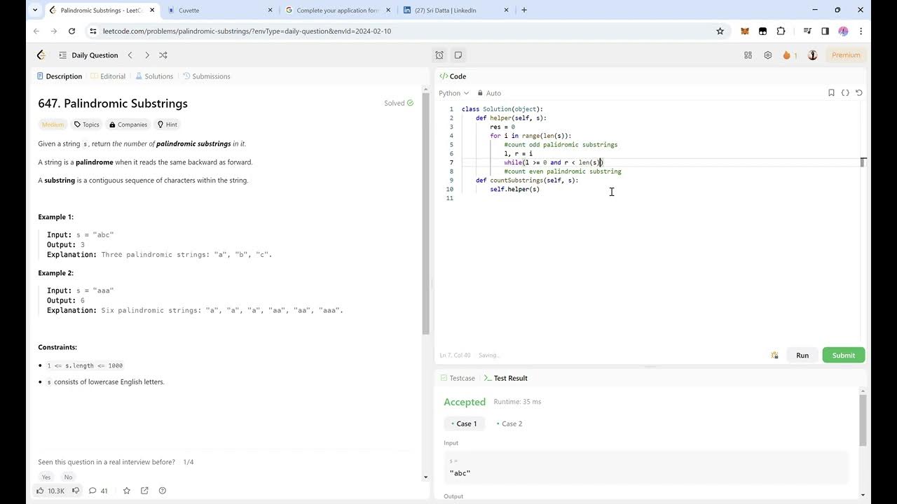Palindromic Substrings Leetcode Youtube