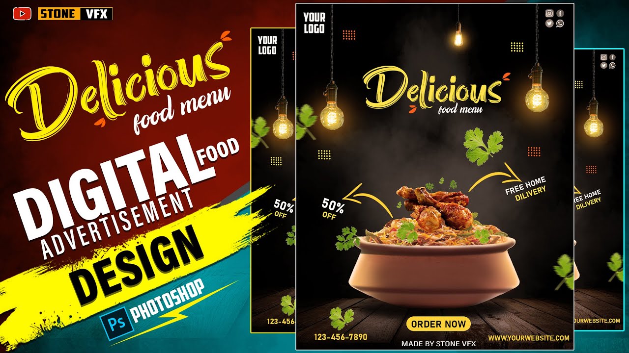 Fast_ Food_ Poster_ Design_ in_ Photoshop// Digital Food Advertisement ...