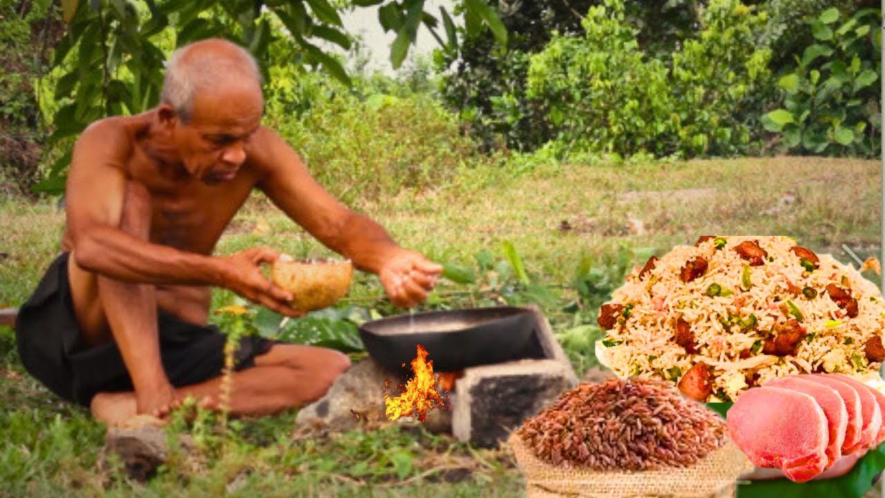 man prepared a special pork curry - primitive food style - YouTube