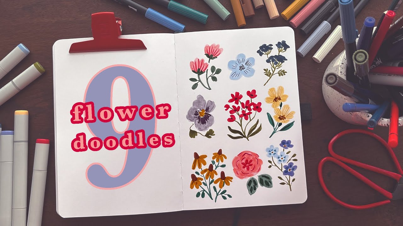 Colored Flower Doodles