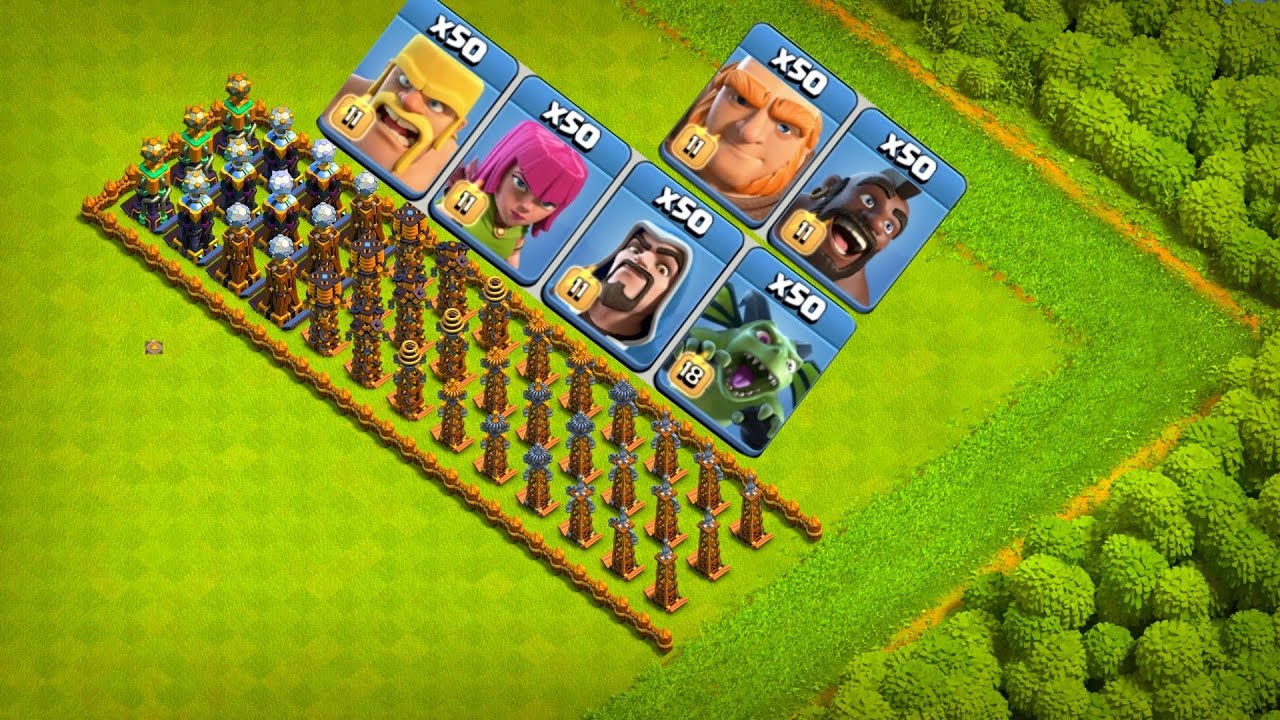 50x Troops Vs Every Level Of Hidden Teslas - COC - YouTube