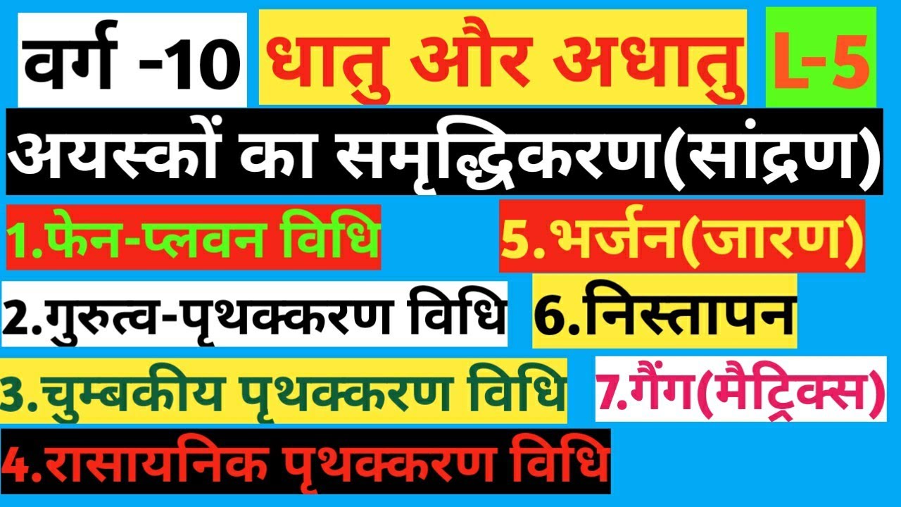 05 Class 10 Chemistry|| Chapter 3 Dhatu Adhatu || अयस्कों का सांद्रण ...