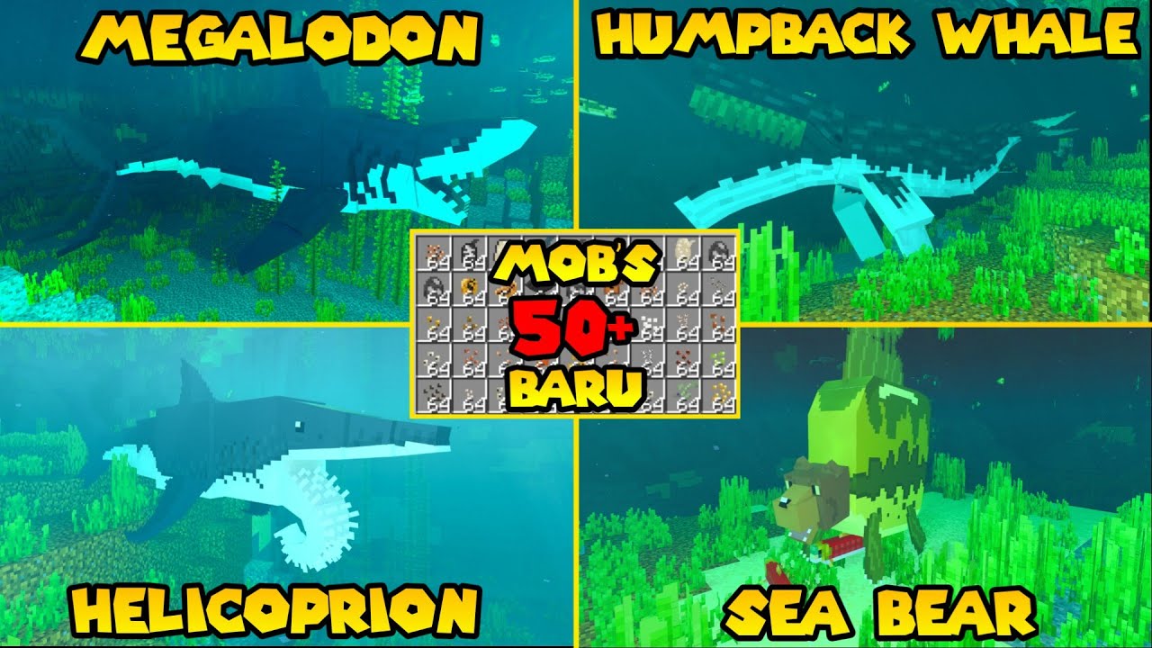 50+ MOBS BARU !! ADDON HEWAN BAWAH LAUT MCPE GRATIS ADA MEGALODON ...