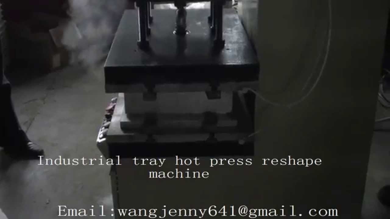 Hot press reshape machine for egg box - YouTube