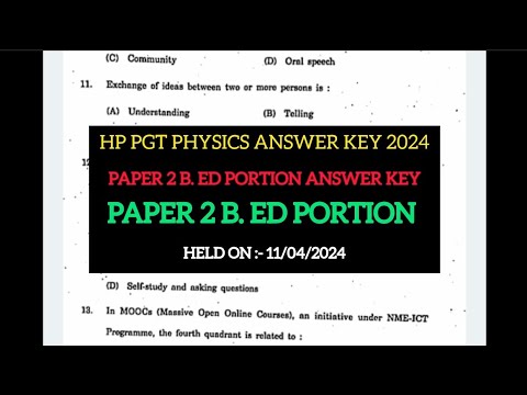 HP PGT Physics B. Ed Portion Answer Key 20 Questions | Full Answer key ...