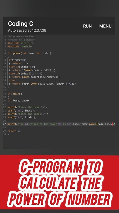 C-Program To Calculate the Power of a Number Using Resursive function #beginners #coding # ...