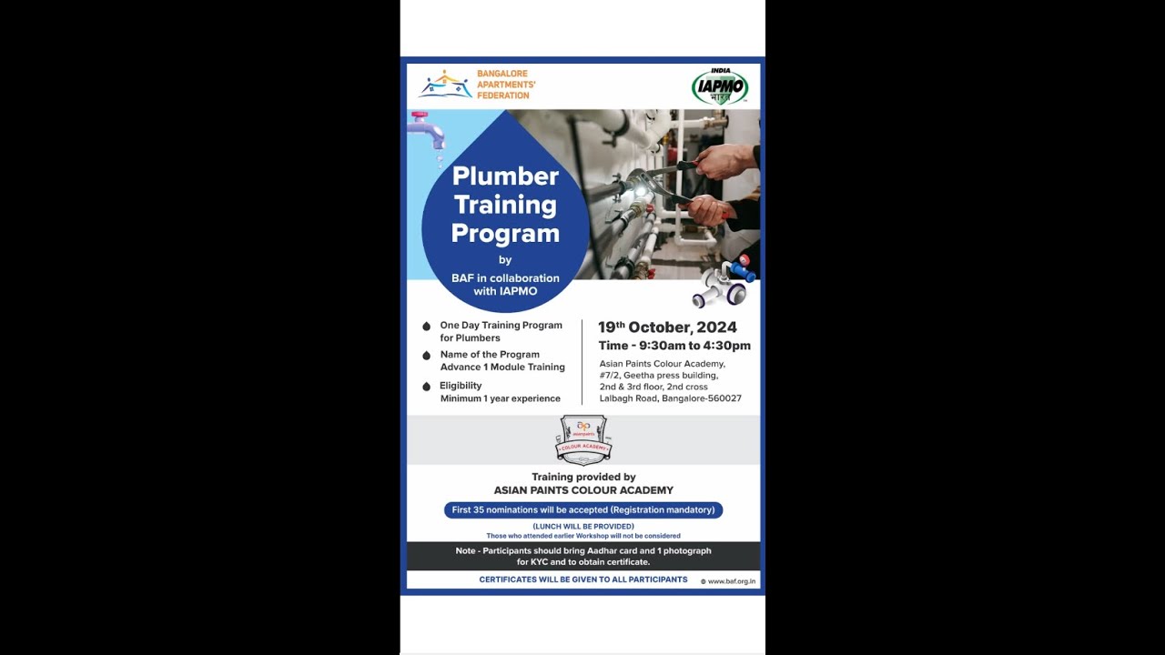 Advanced Plumber Training Program | BAF & IAPMO Collaboration ...