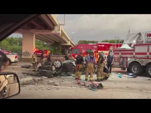 Car falls from HOV lane onto Southwest Freeway northbound at Beltway 8 in Houston