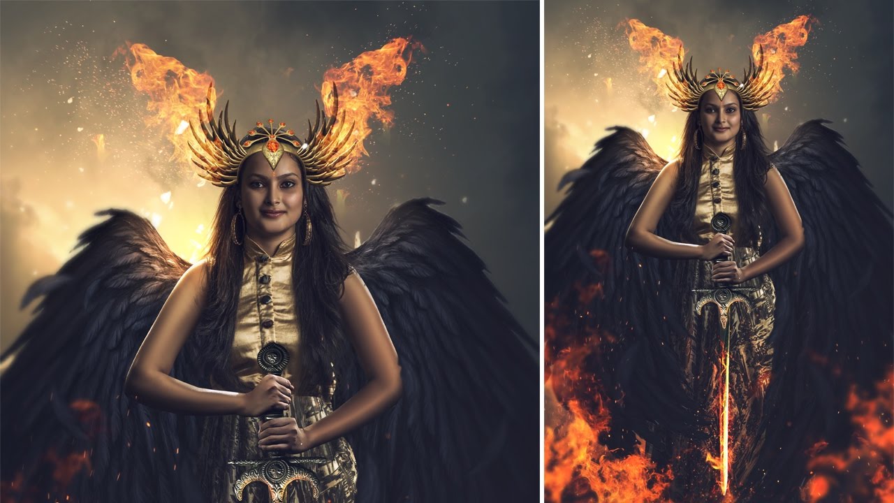 Photoshop Manipulation Tutorial Girl Wing Fire Effect Part2 - YouTube