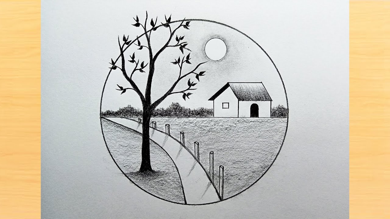 How to draw landscape scenery | Landscape drawing easy step by step ...