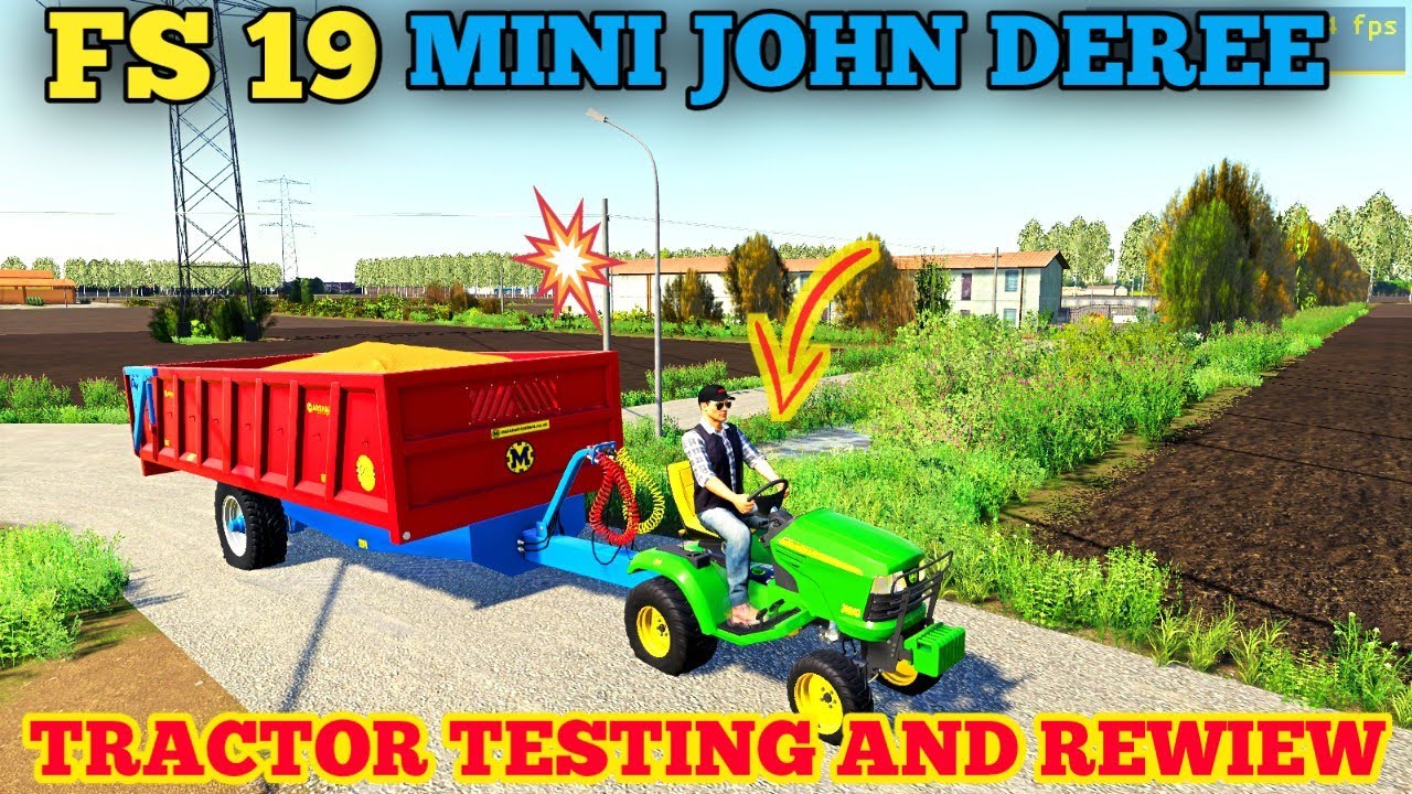 FS 19 mini John Deere tractor testing big Trolley and rotavator and ...