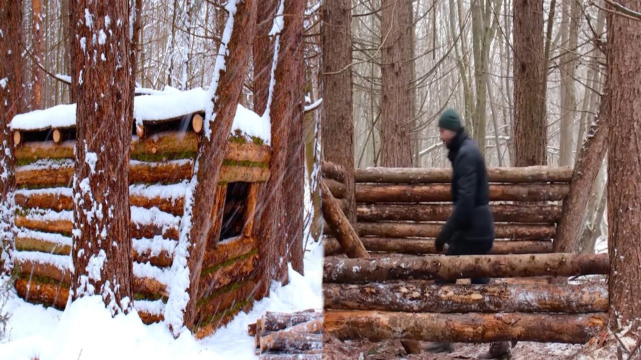Winter bushcraft constructing a warm winter shelter for survival in the ...