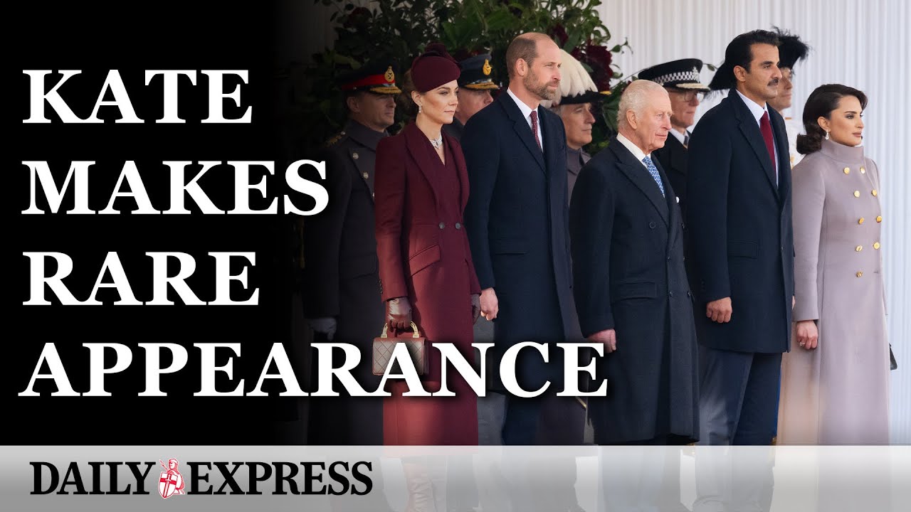 Kate joins King and William in welcoming Emir of Qatar on state visit ...