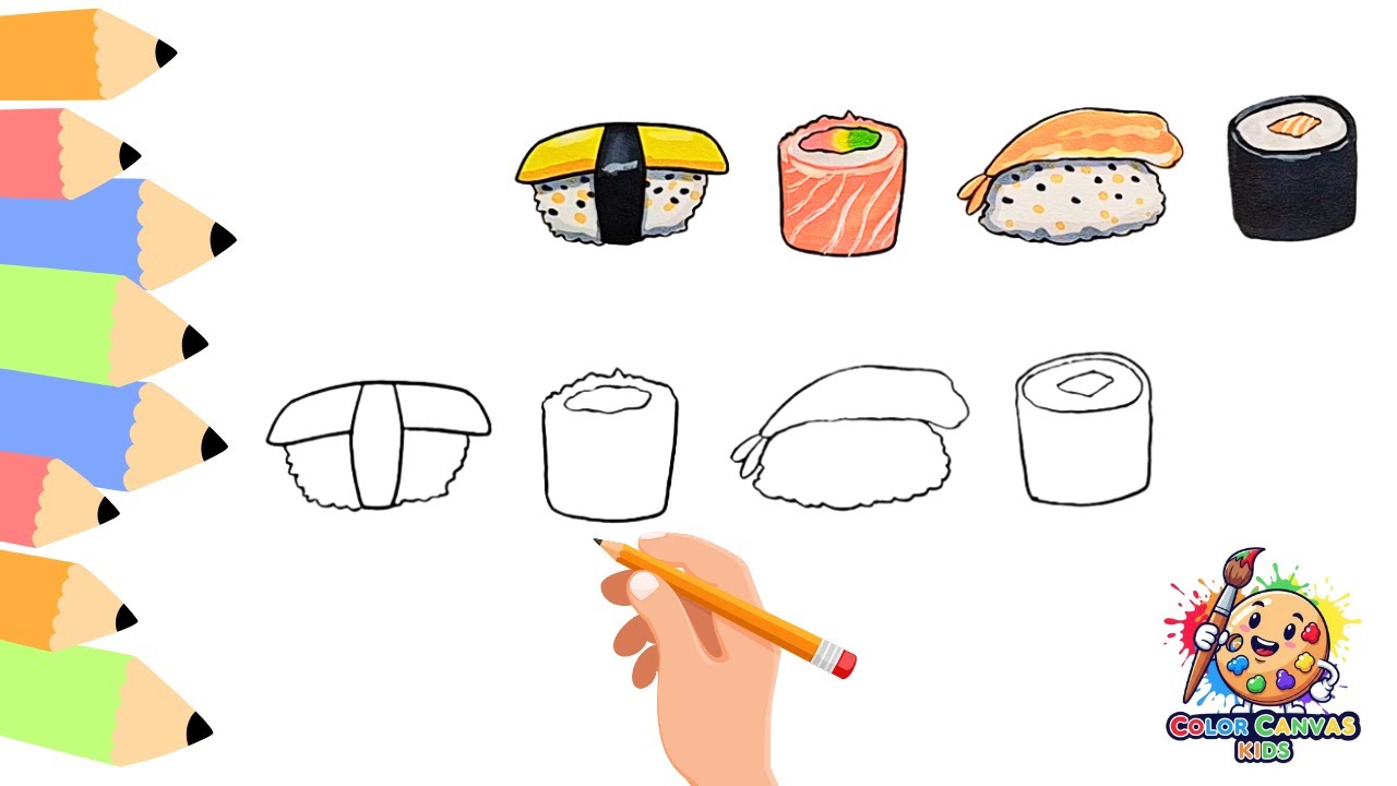 How to draw Sushi | Easy Step-by-Step Food Art - YouTube