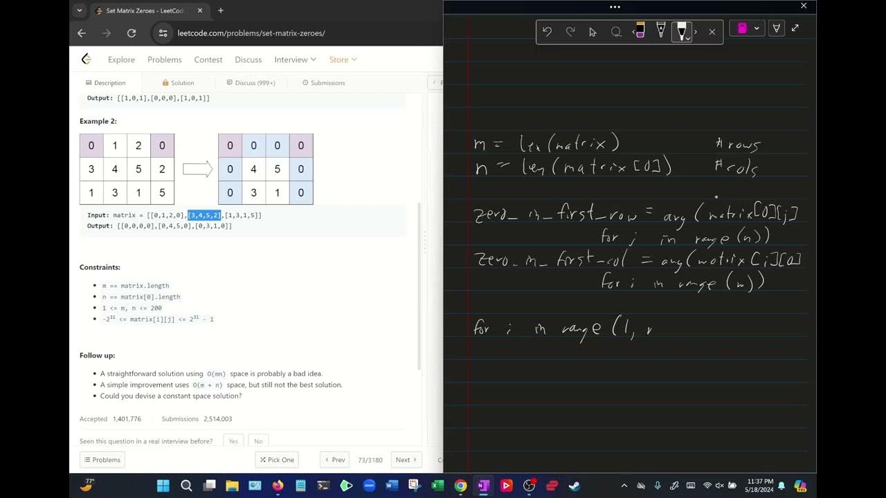 LeetCode 73 Set Matrix Zeroes - YouTube