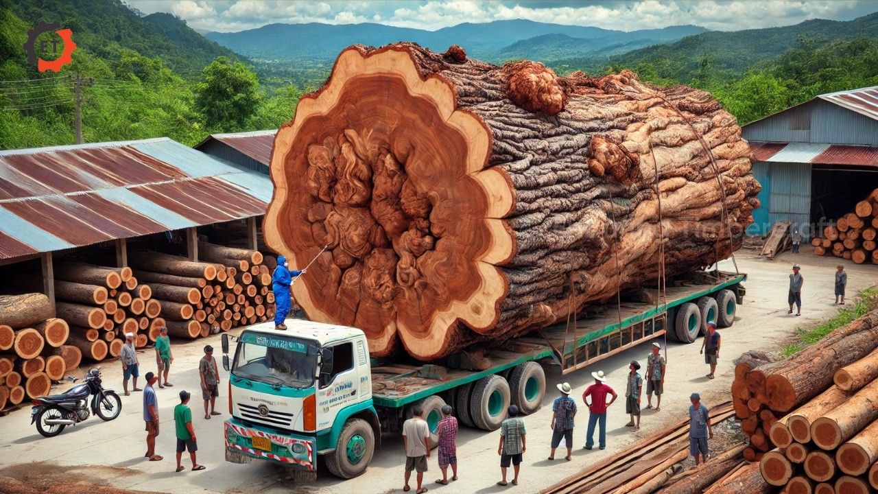 The Giant Wood Factory Operates A $1 Million Tree Cutting Machine At ...