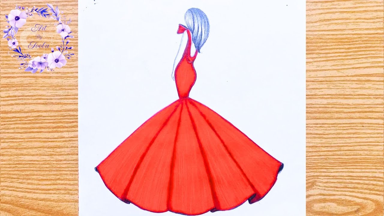 Stunning Red Dress Drawing | Girl Sketch - YouTube