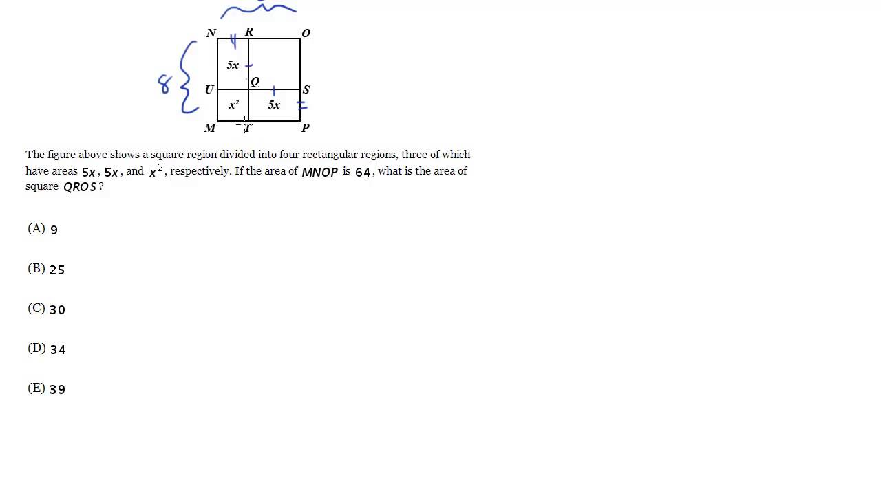 #7 - Area and Algebra, SAT Math Level 1 - YouTube